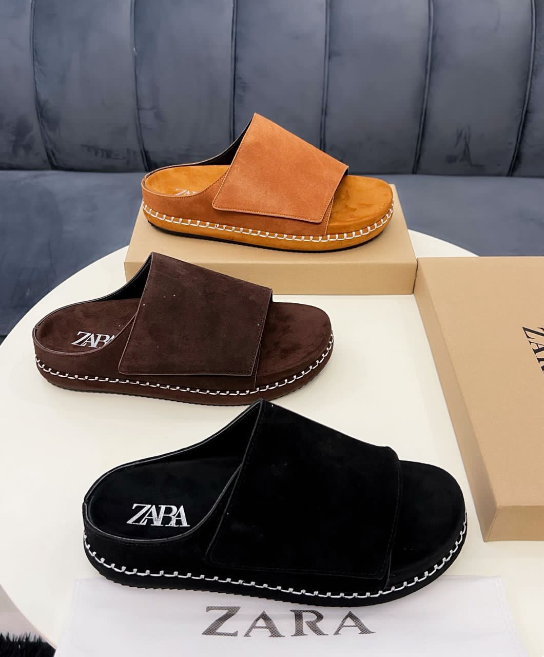 Zara Style Brown Suede Slides – Beeval