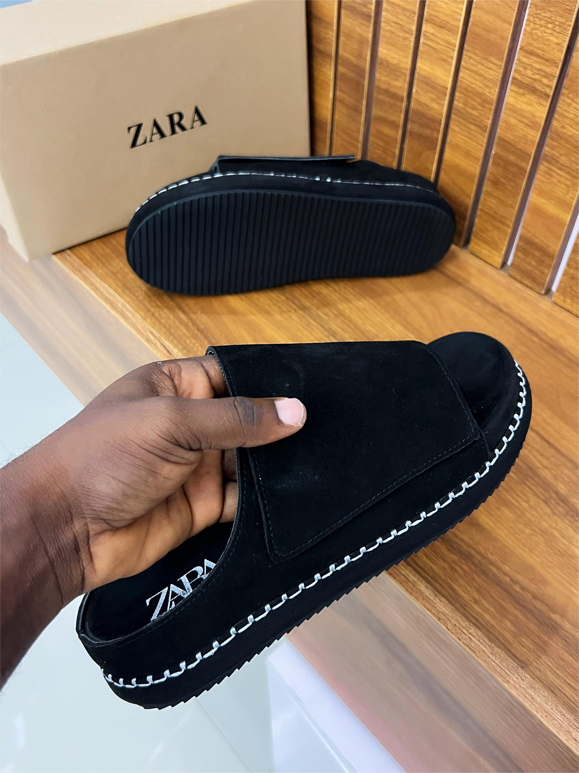 Zara Style Black Suede Slides - Beeval