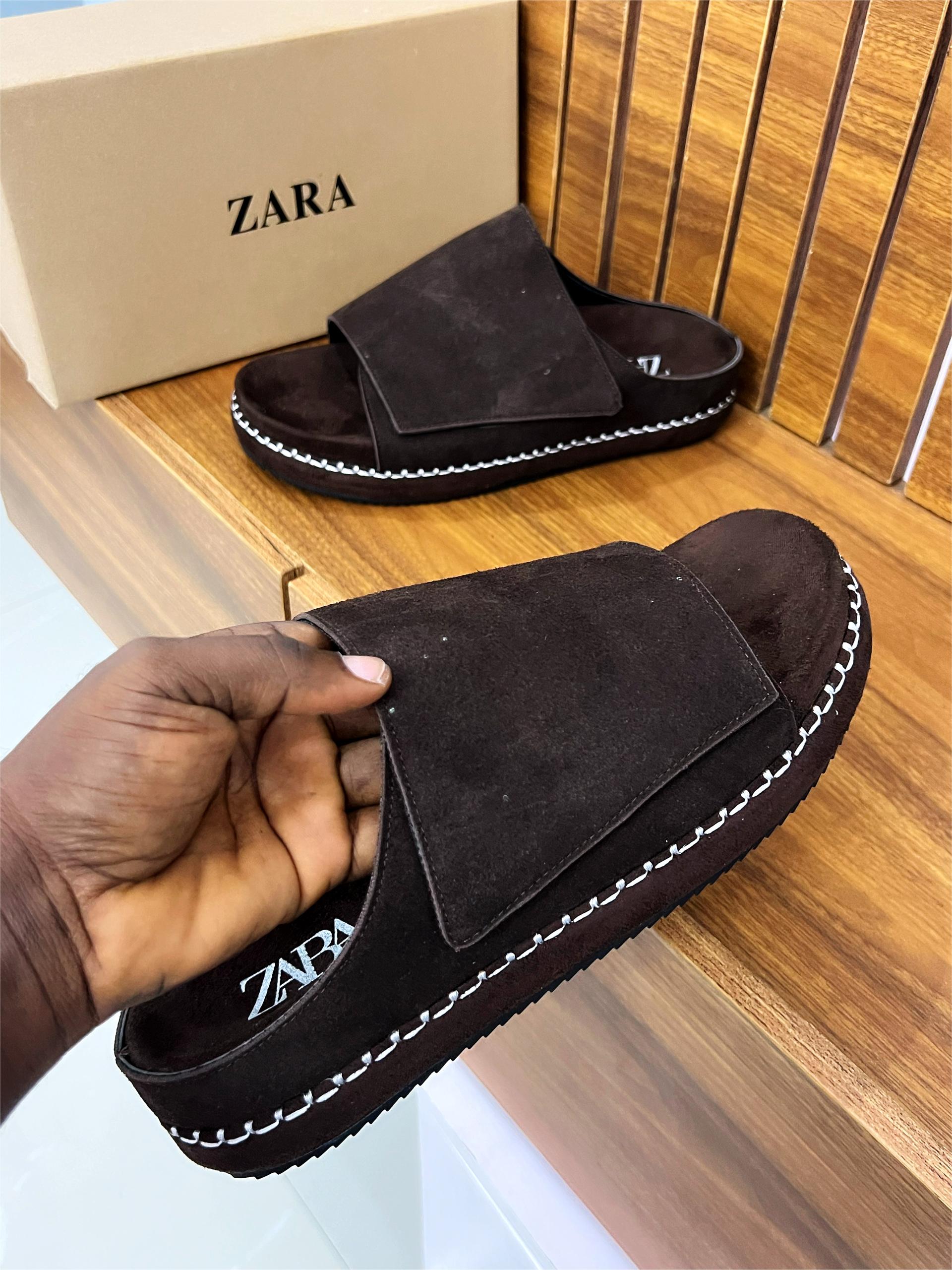 Zara Style Brown Suede Slides - Beeval